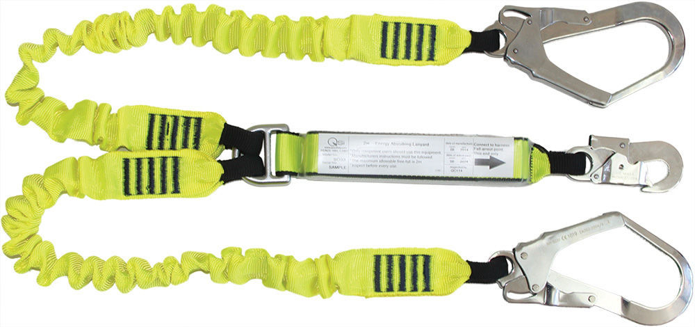 Double Leg Elasticated Fall Arrest Lanyard - 2m with Snap Hook & 2 x S ...